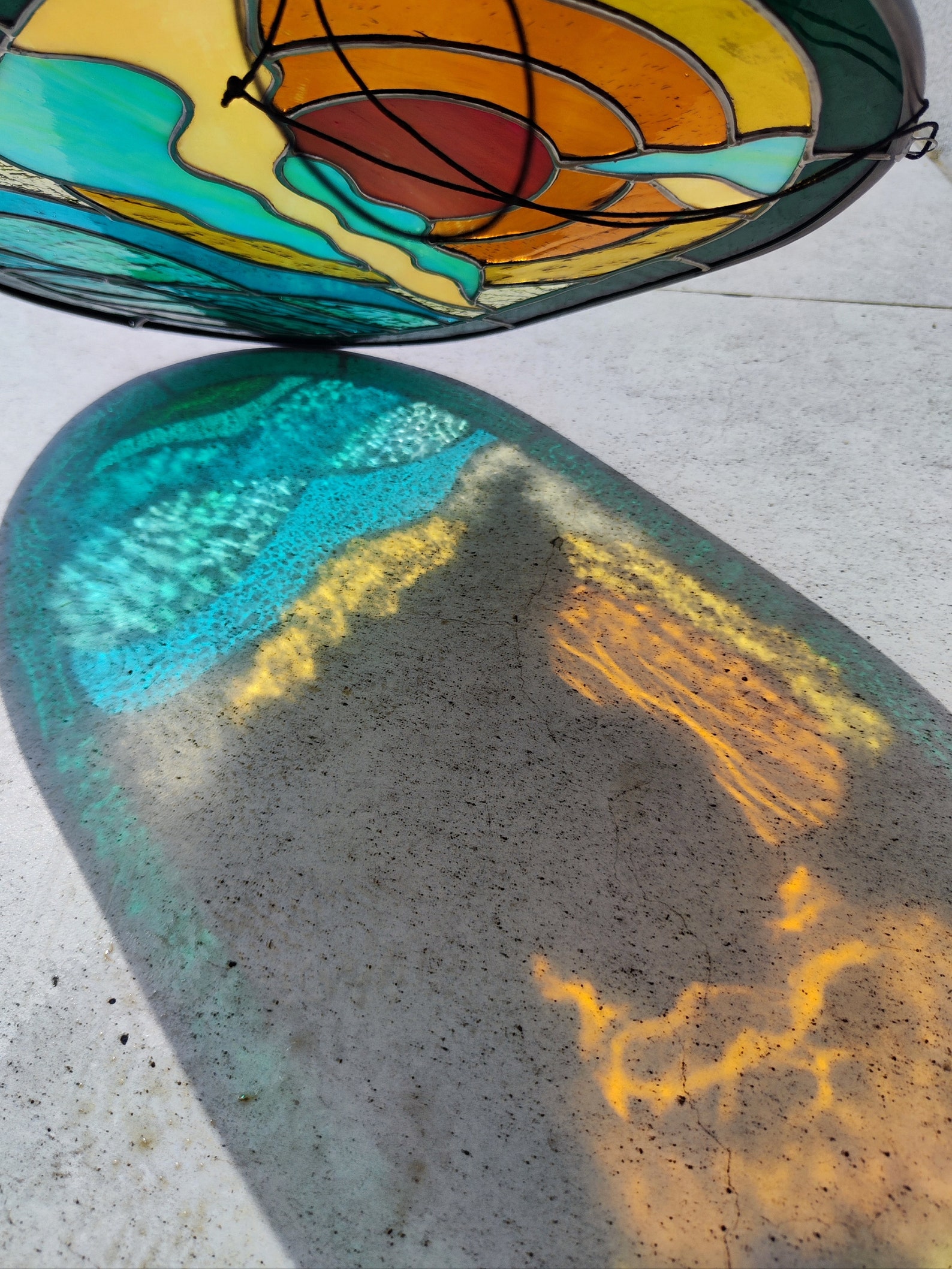 Modern Stained Glass Suncatcher With Ocean, Sun and Clouds, Iridescent ...