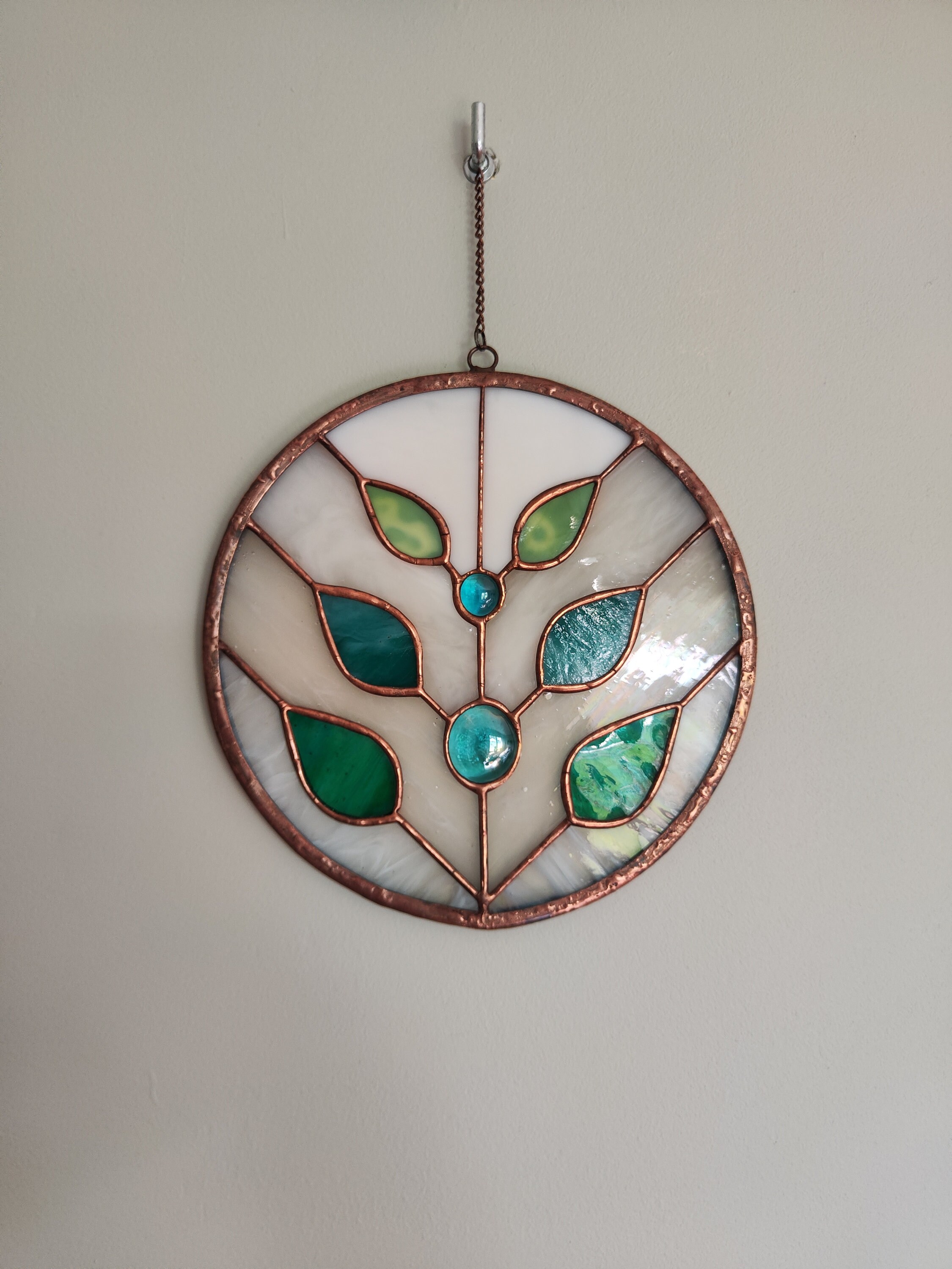 Modern Window Stained Glass Suncatcher, Nature Inspired Glass Panel ...