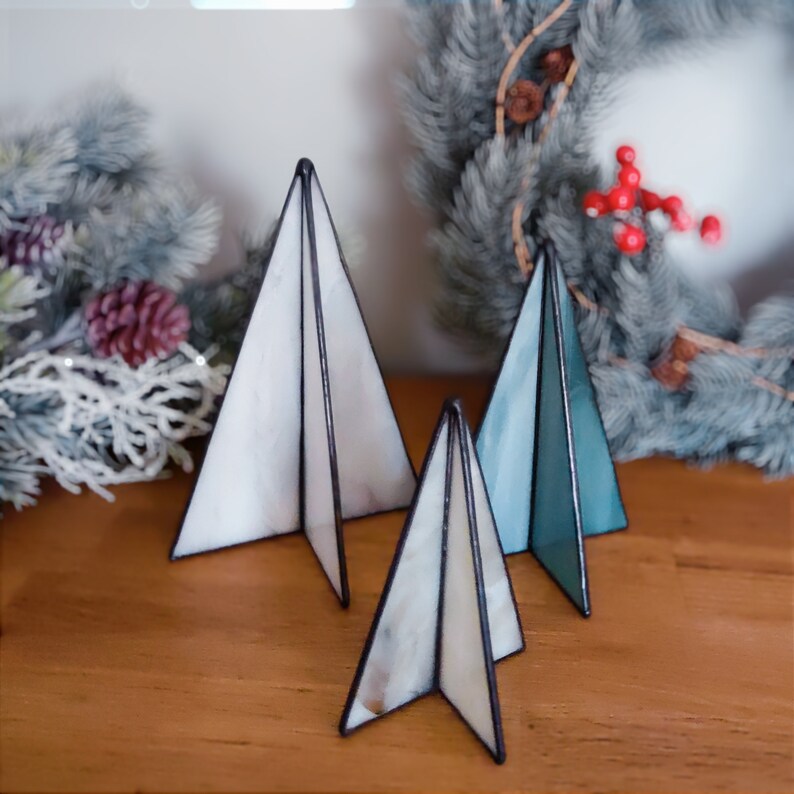 Modern Stained Glass Pine Trees Tabletop, Centerpiece, Home Decoration ...