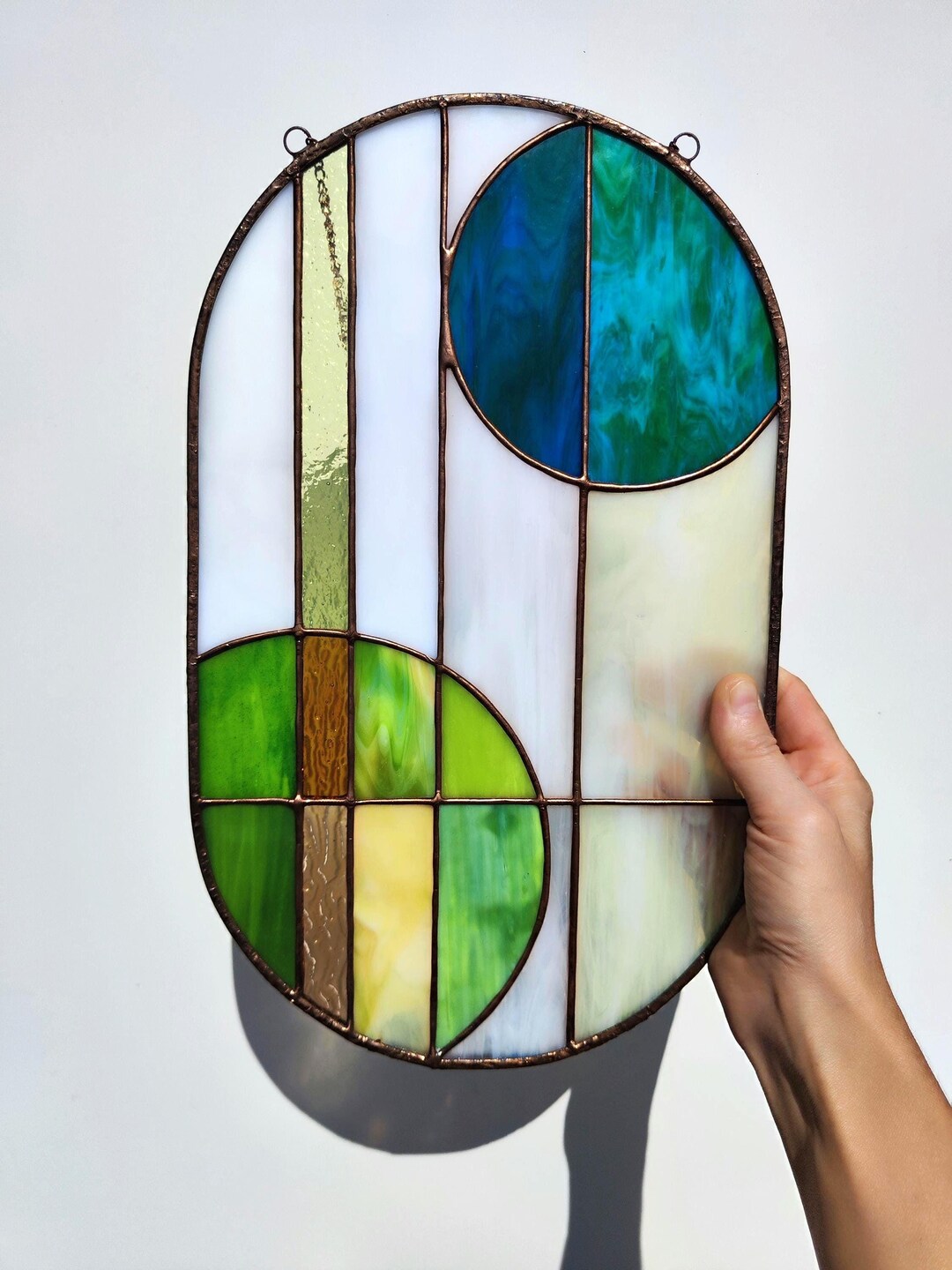 Modern Stained Glass Hanging, Spheres Suncatcher, Abstract Cosmos ...