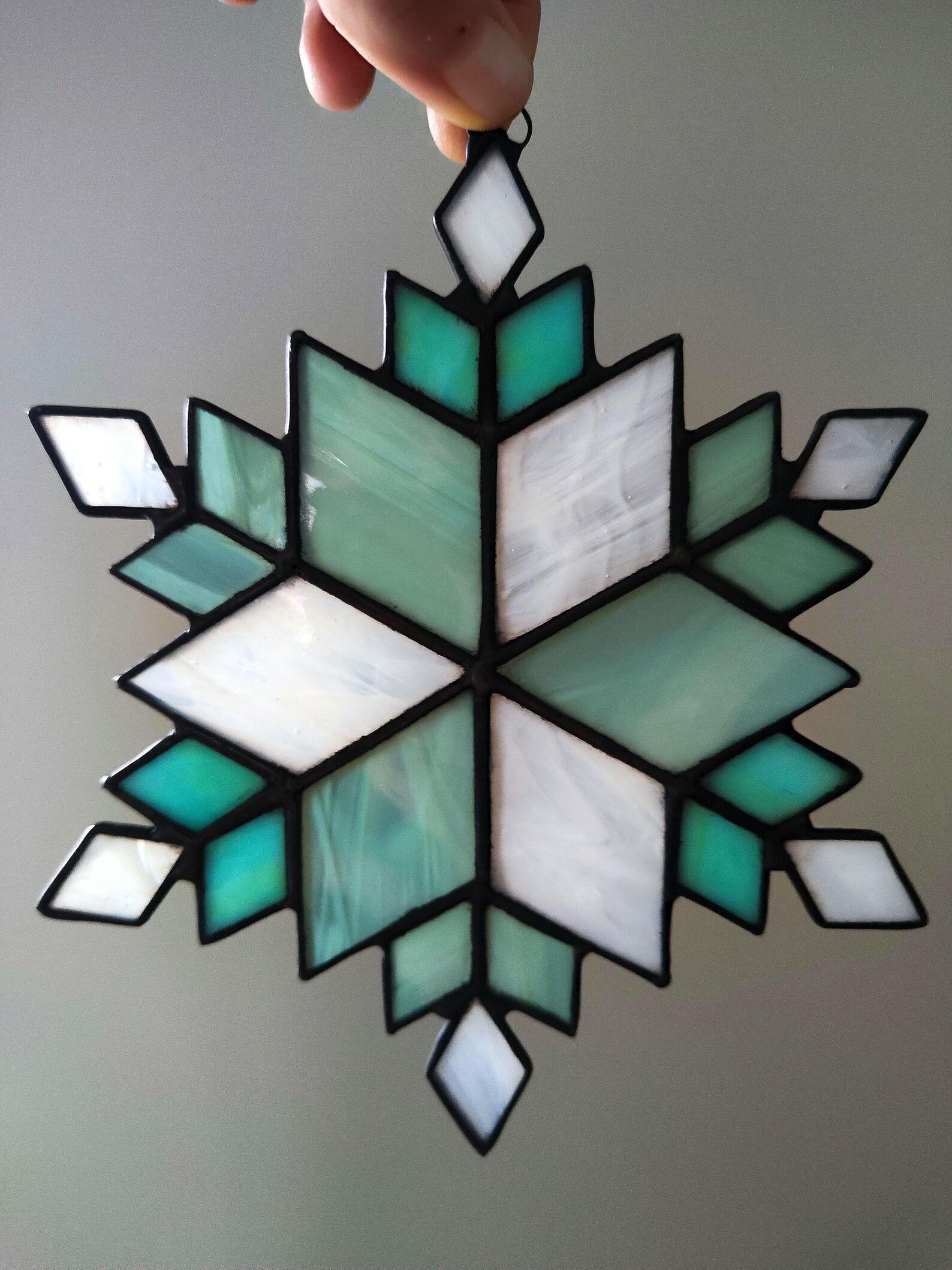 3 Modern Snowflake Stained Glass Suncatchers, Set of Iridescent ...