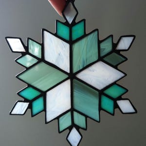 3 Modern Snowflake Stained Glass Suncatchers, Set of Iridescent Wall ...