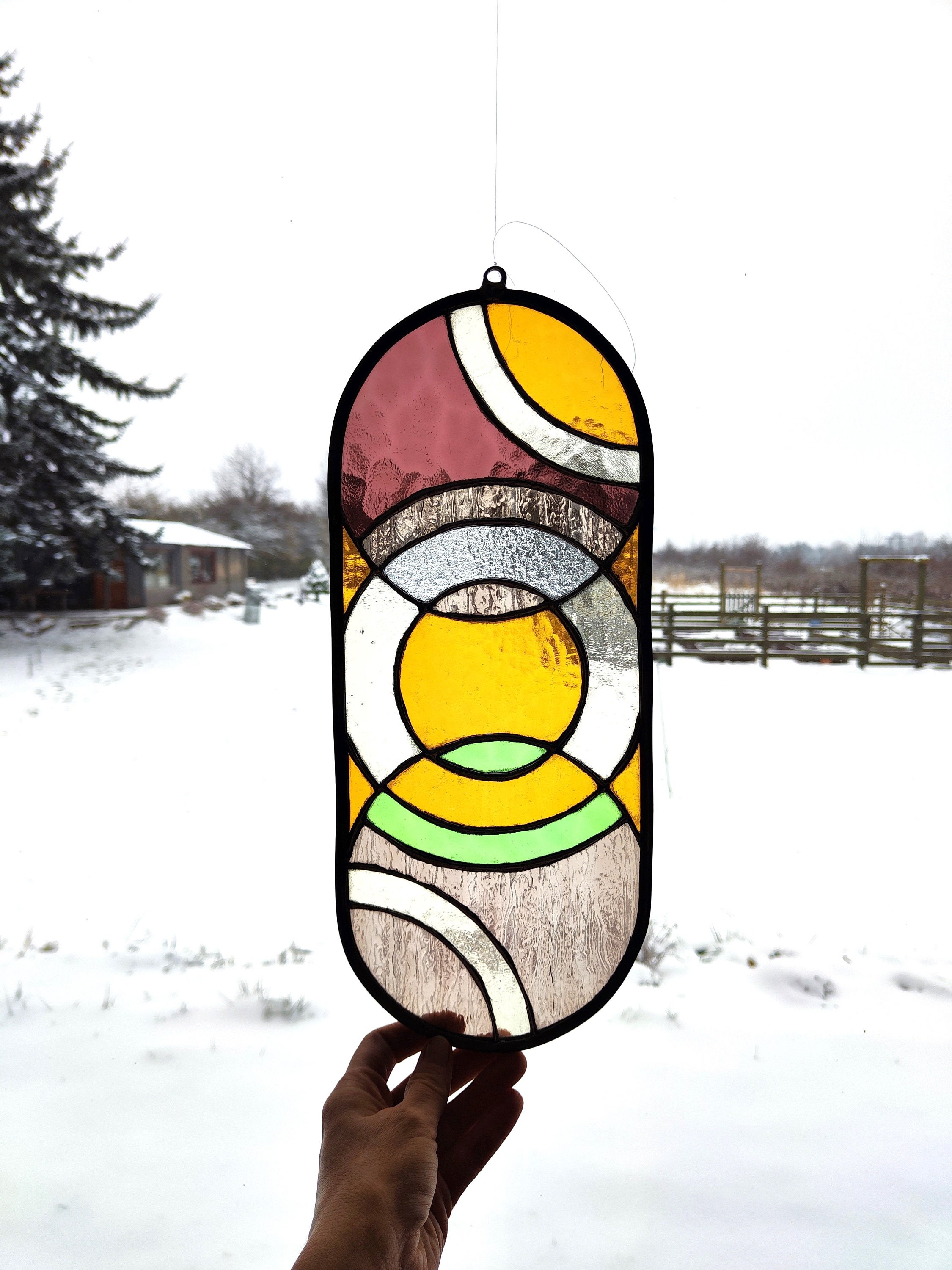 Modern Stained Glass Suncatcher, That '70s Show Inspired Panel, Retro ...
