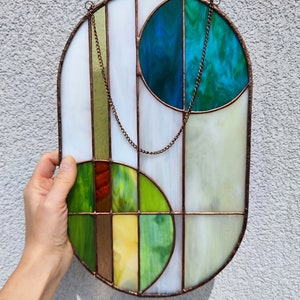 Modern Stained Glass Hanging, Spheres Suncatcher, Abstract Cosmos ...