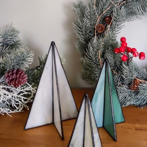 Modern Stained Glass Pine Trees Tabletop, Centerpiece, Home Decoration ...