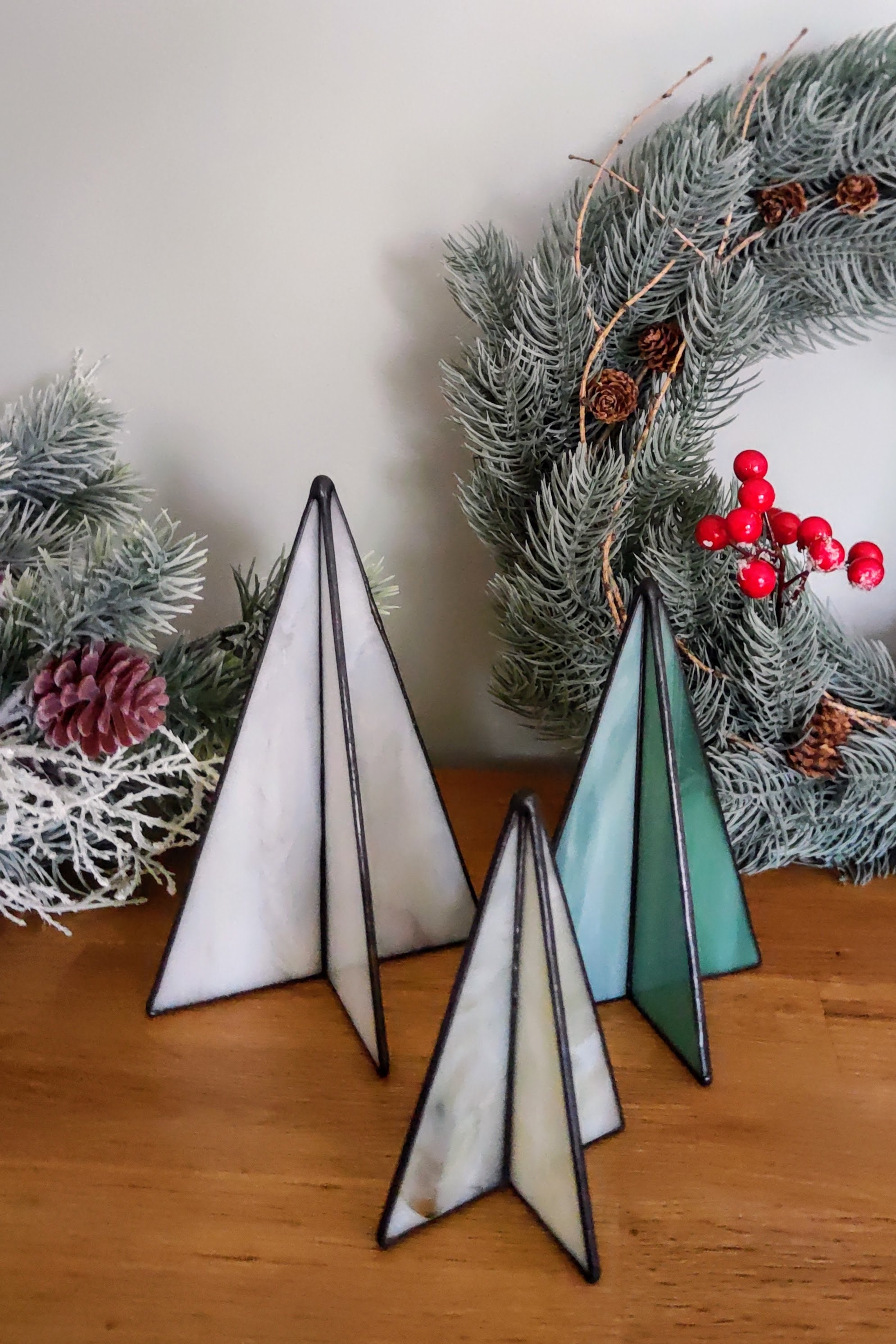 Modern Stained Glass Pine Trees Tabletop, Centerpiece, Home Decoration ...