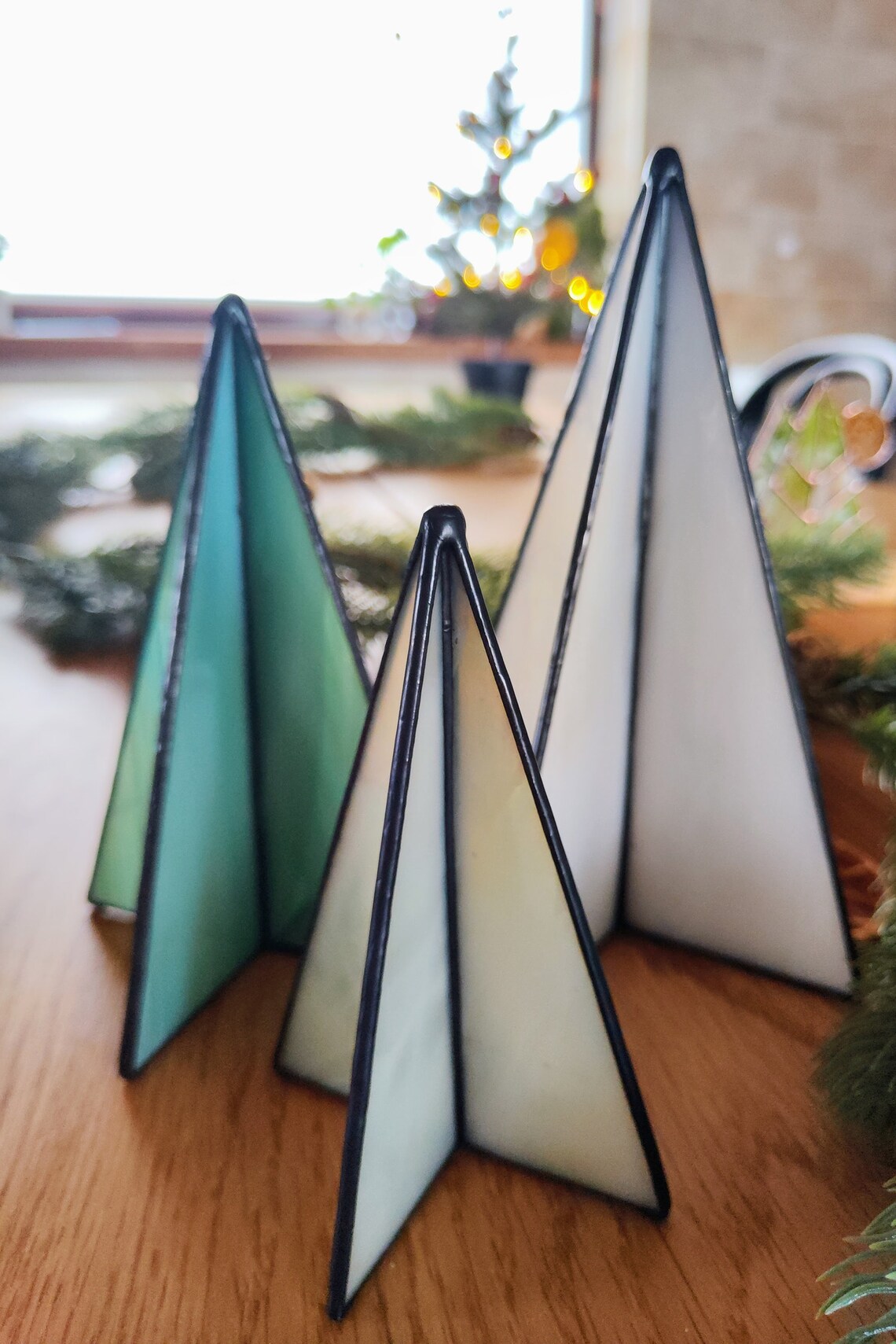 Modern Stained Glass Pine Trees Tabletop, Centerpiece, Home Decoration ...