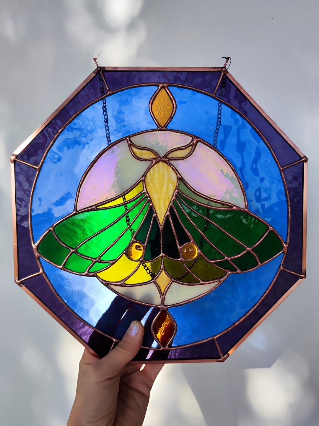 Modern Stained Glass Hanging, Suncatcher With Moth, Unique Witchy Home Decor, Elegant ...
