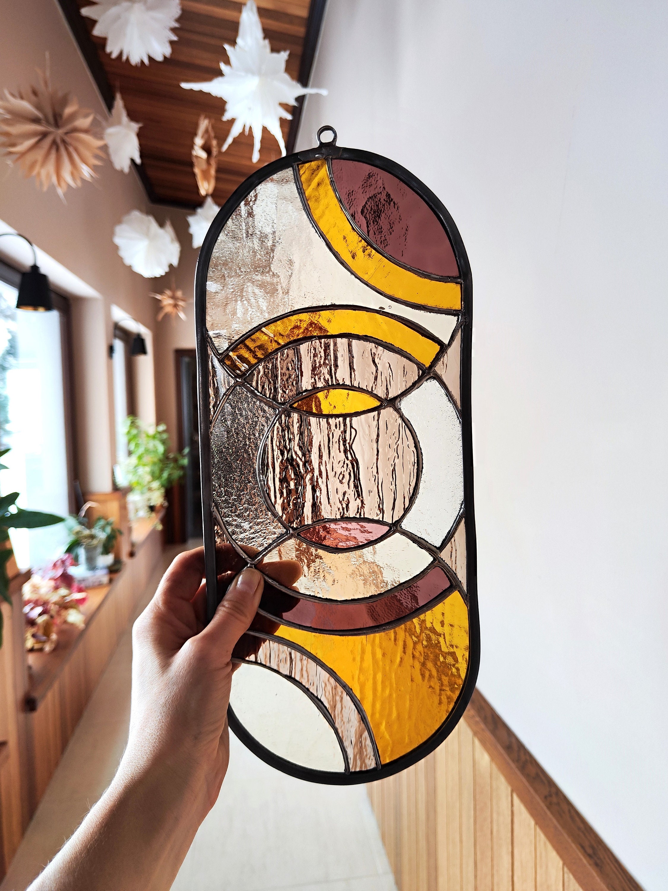 Modern Stained Glass Suncatcher, That '70s Show Inspired Panel, Retro ...