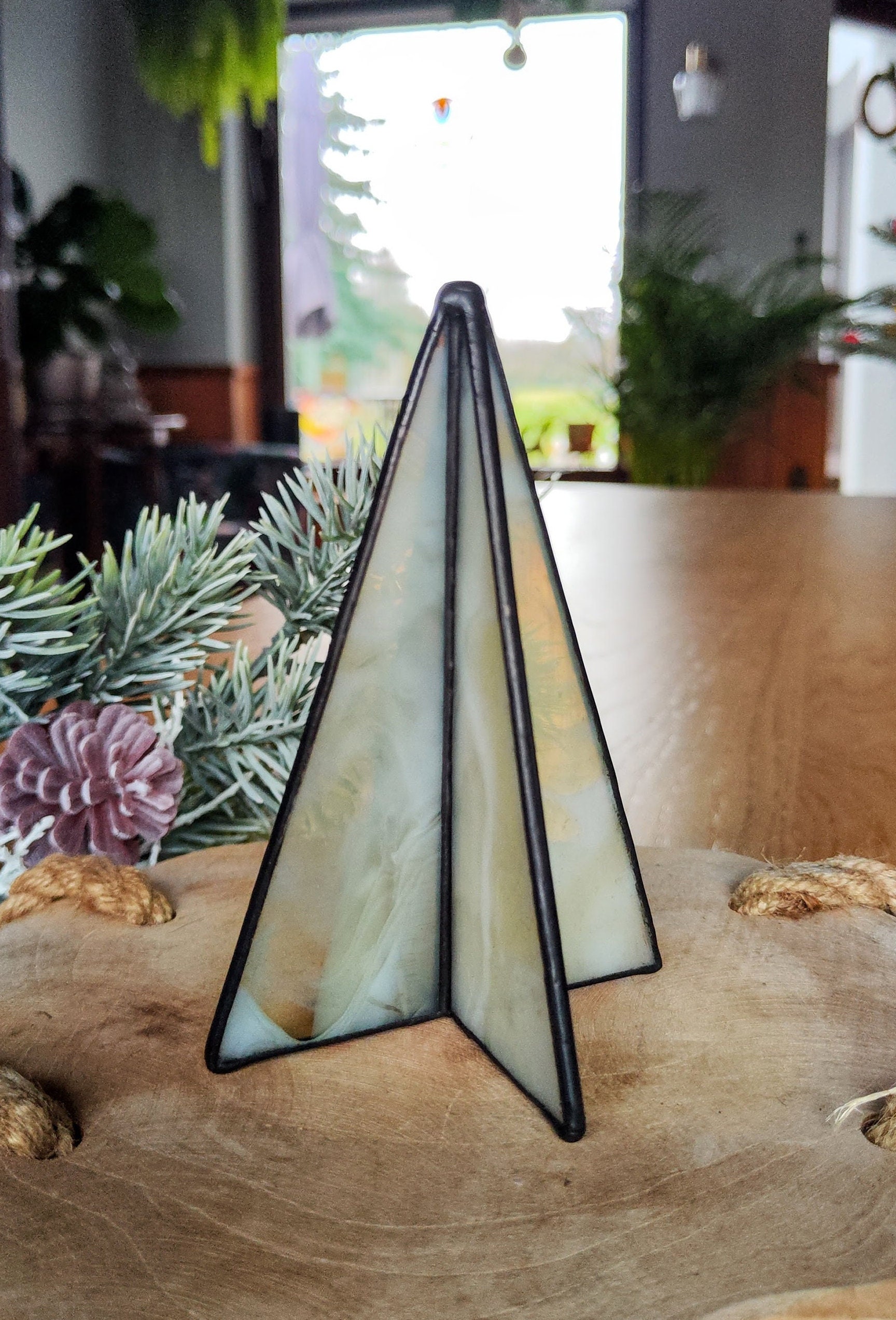 Modern Stained Glass Pine Trees Tabletop, Centerpiece, Home Decoration ...