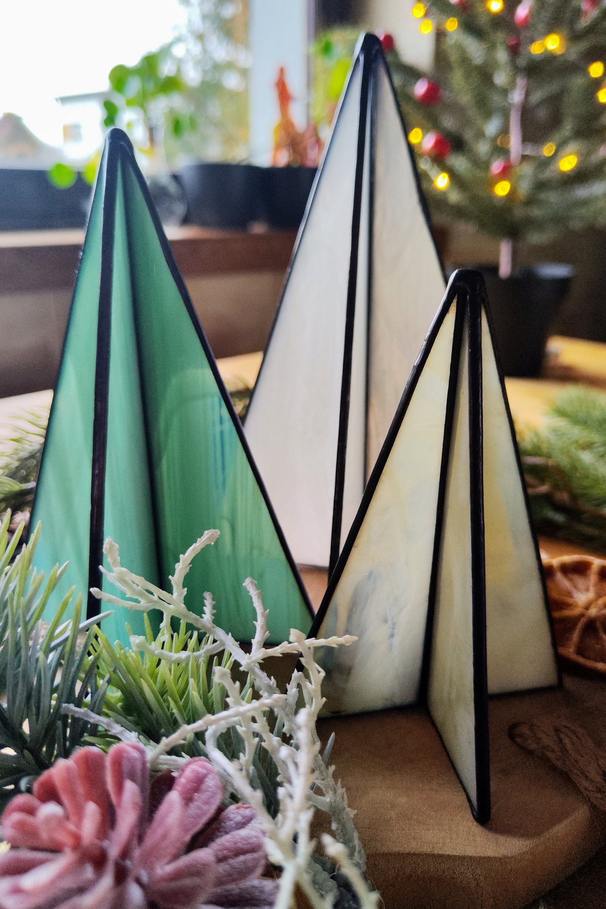 Modern Stained Glass Pine Trees Tabletop, Centerpiece, Home Decoration ...