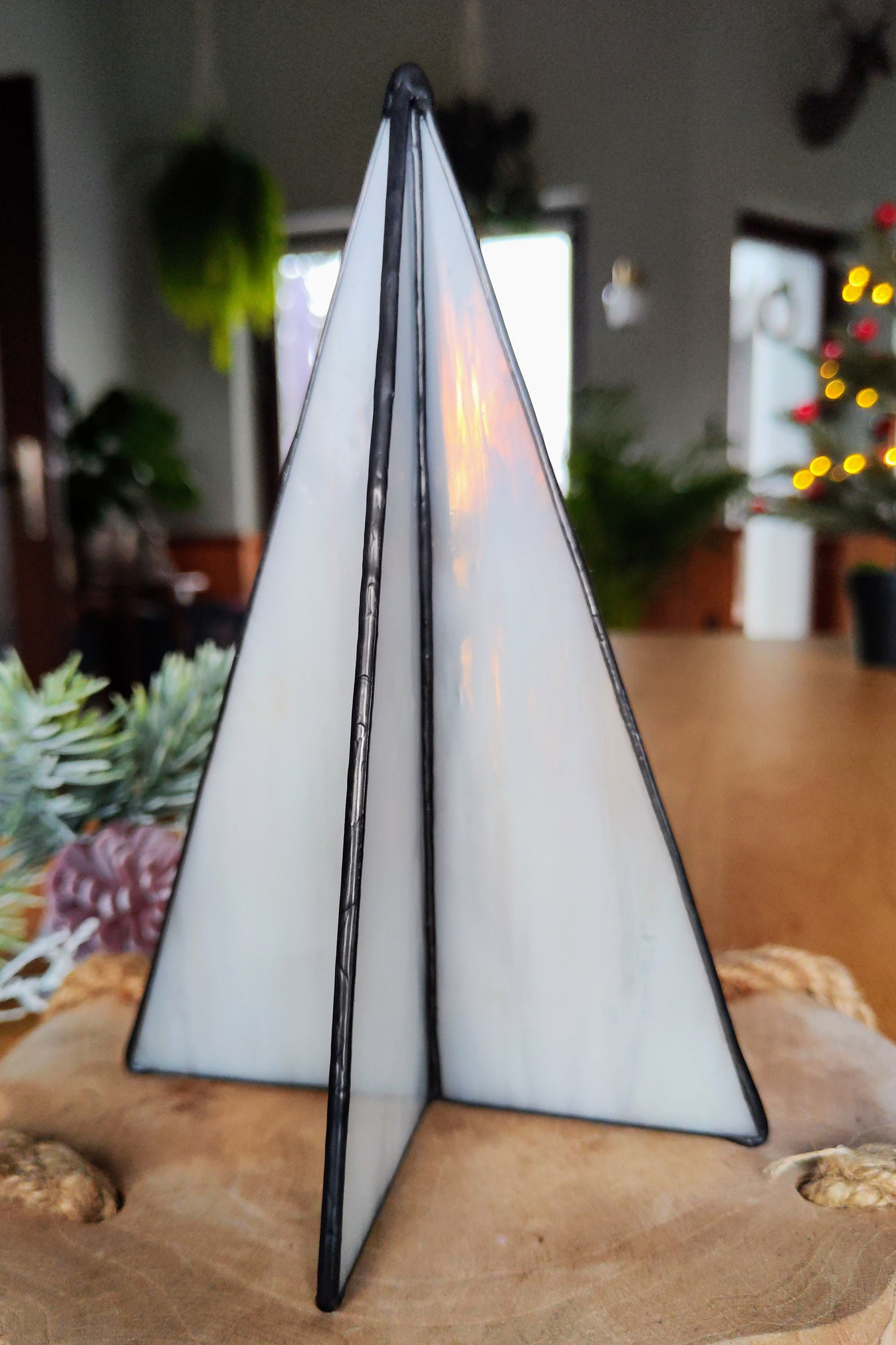 Modern Stained Glass Pine Trees Tabletop, Centerpiece, Home Decoration ...