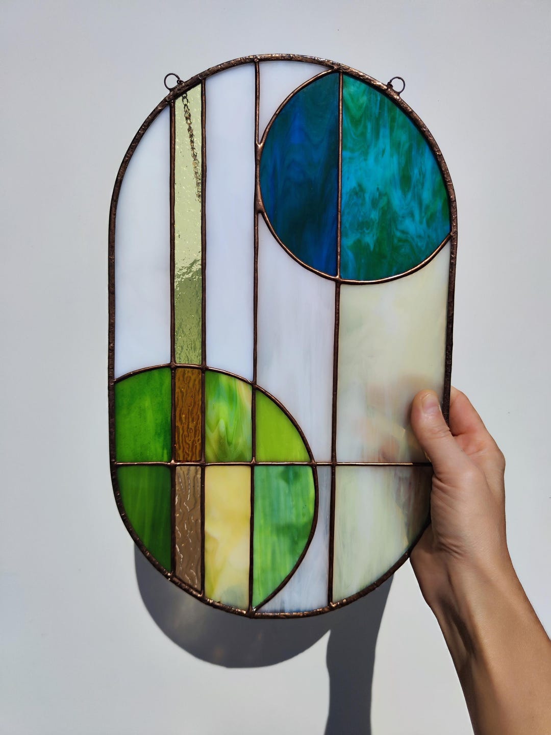 Modern Stained Glass Hanging, Spheres Suncatcher, Abstract Cosmos ...
