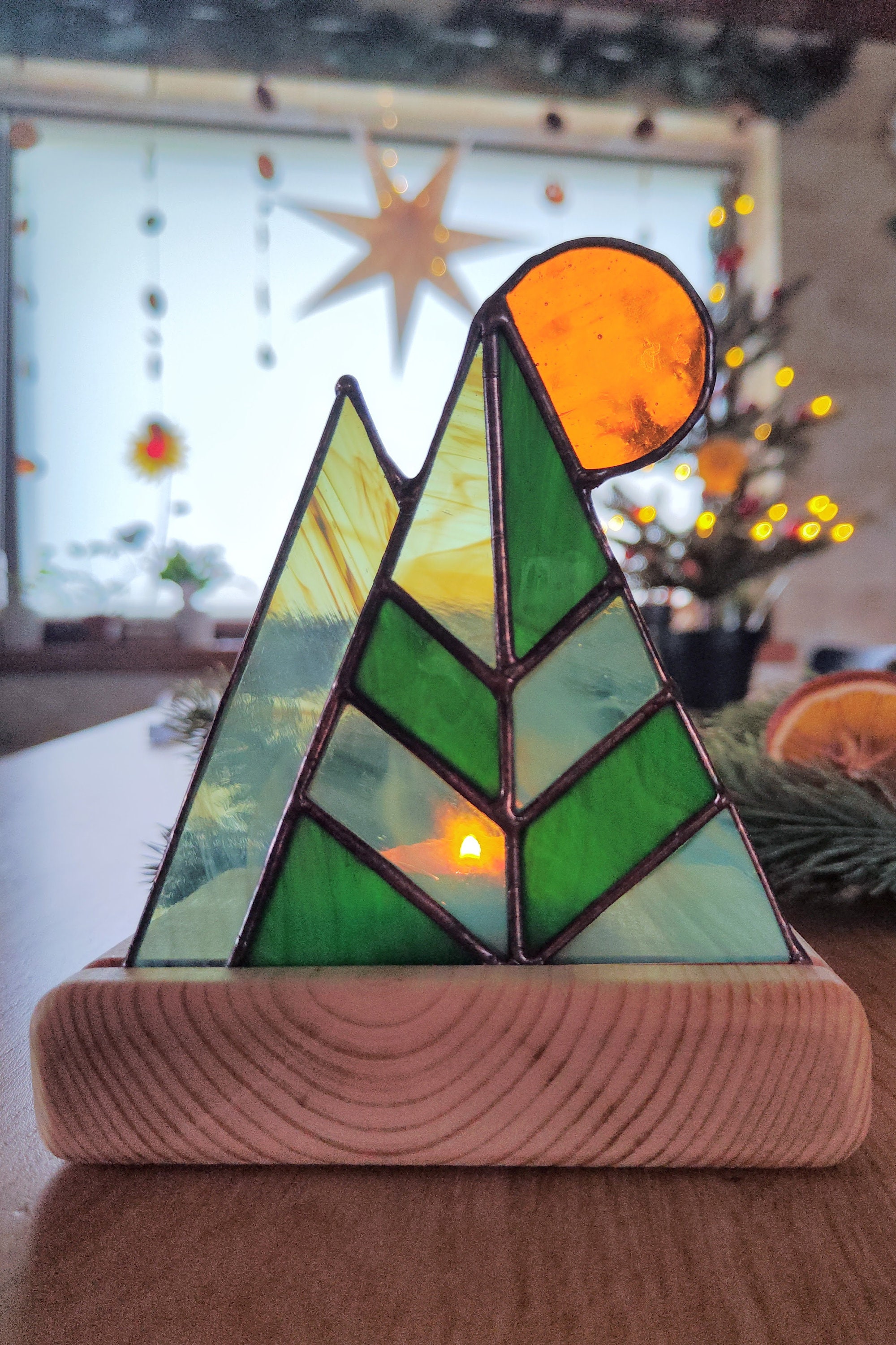 Modern Stained Glass Tealight Candle Holder, Scandinavian Like Piece ...