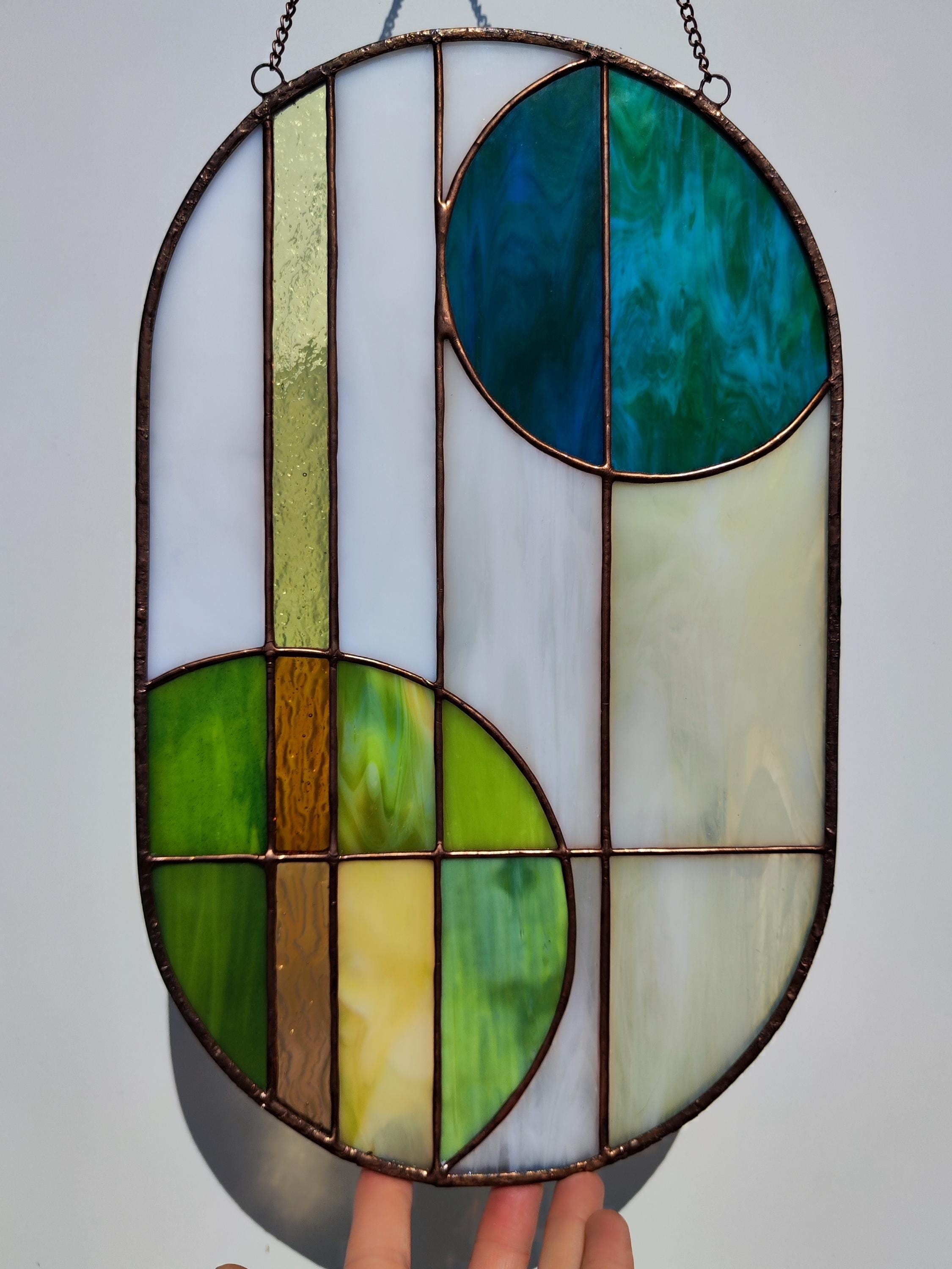 Modern Stained Glass Hanging, Spheres Suncatcher, Abstract Cosmos ...