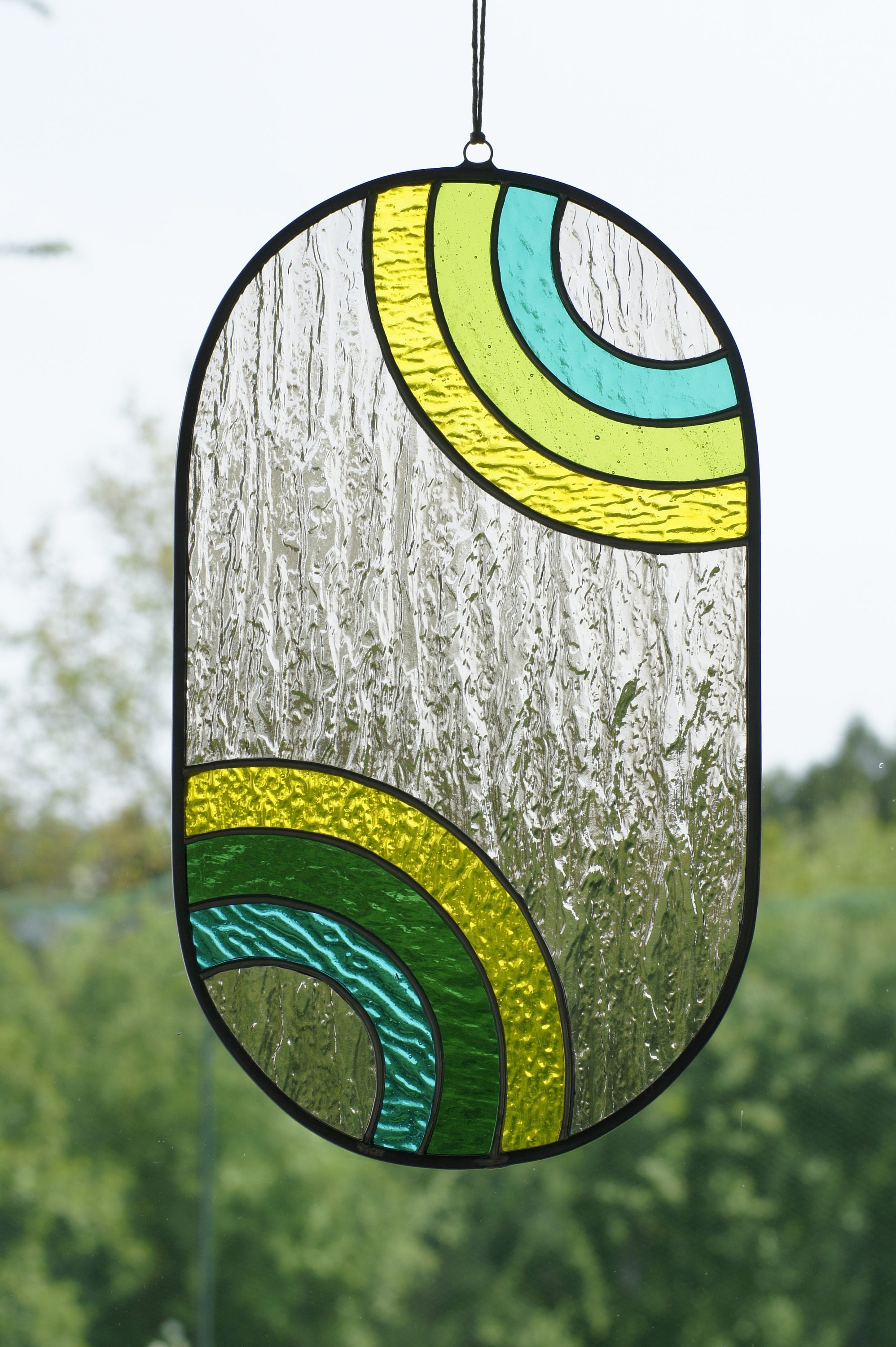 Modern Stained Glass Hanging, Suncatcher With Rainbow, Unique Abstract ...