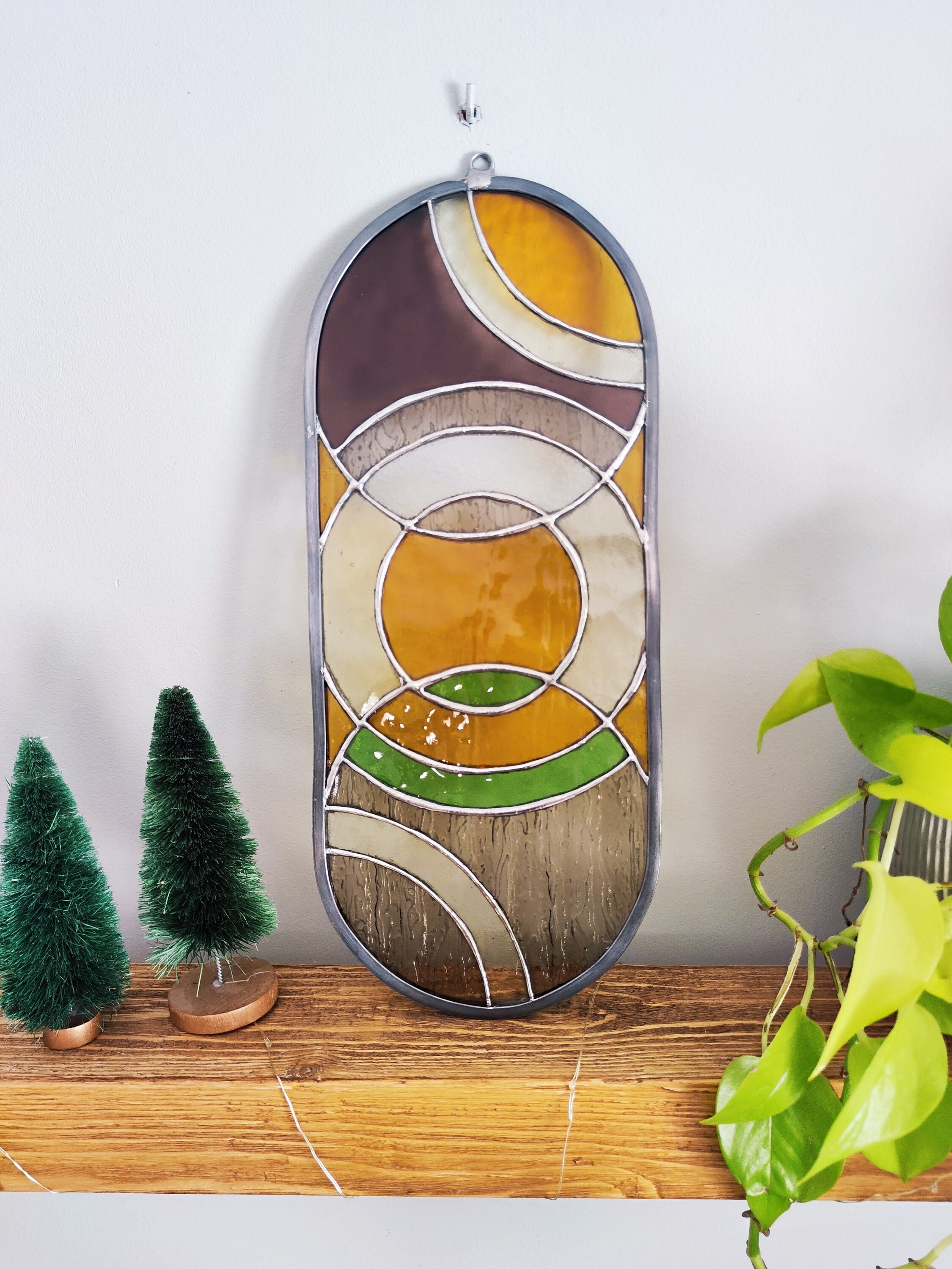 Modern Stained Glass Suncatcher, That '70s Show Inspired Panel, Retro ...