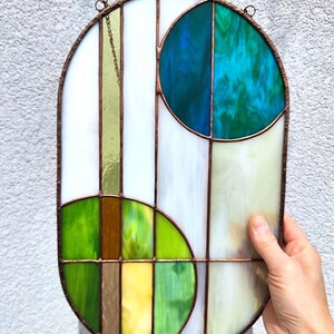 Modern Stained Glass Hanging, Spheres Suncatcher, Abstract Cosmos ...