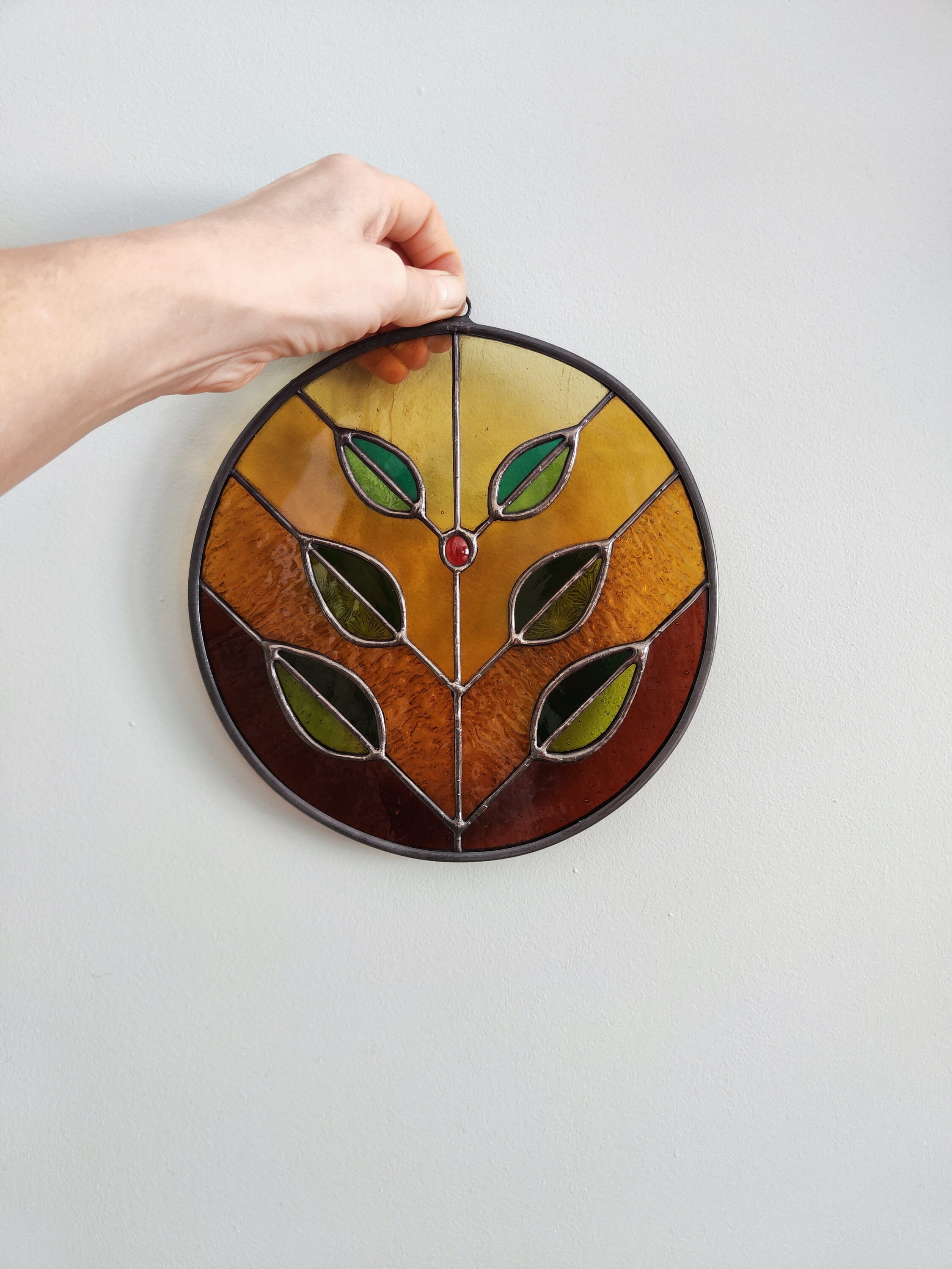 Modern Window Stained Glass Suncatcher, Nature Inspired Glass Panel ...