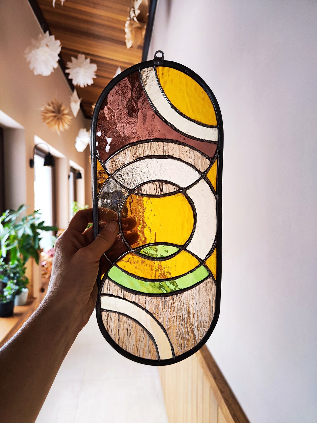 Modern Stained Glass Suncatcher, That '70s Show Inspired Panel, Retro ...