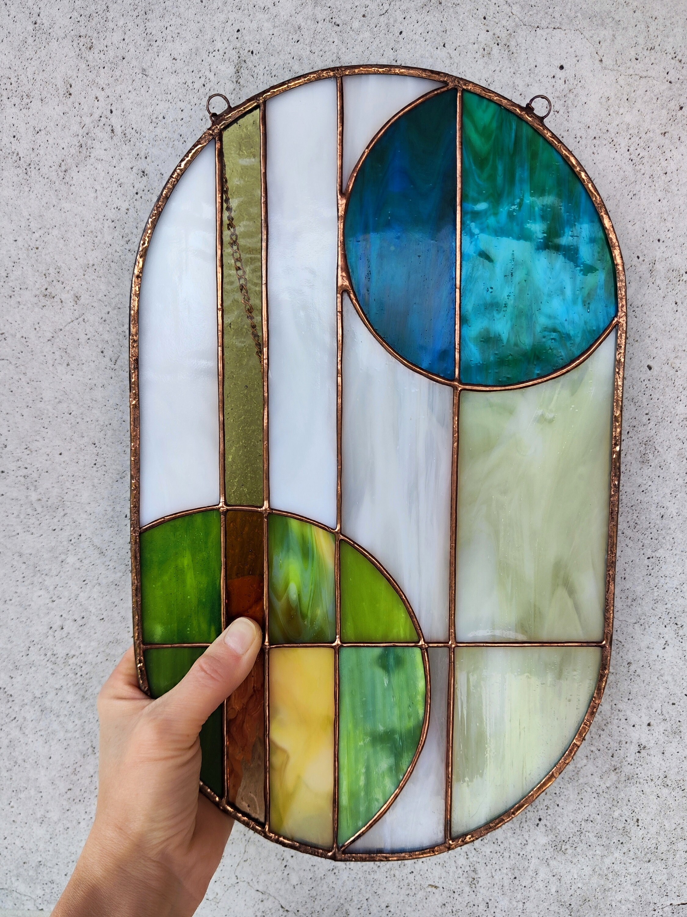 Modern Stained Glass Hanging, Spheres Suncatcher, Abstract Cosmos ...