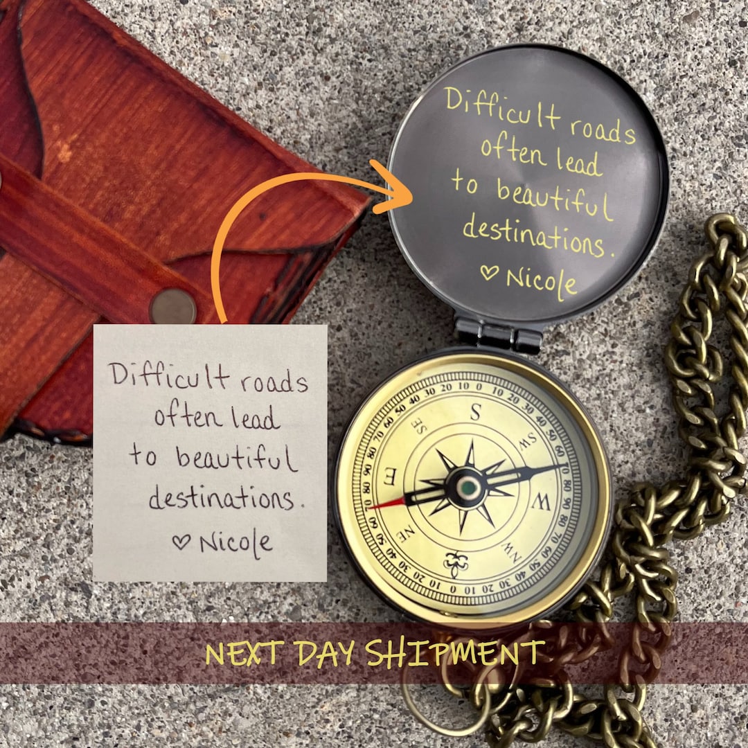 Handwriting Engraved Working Compass, Personalised Compass With Custom ...