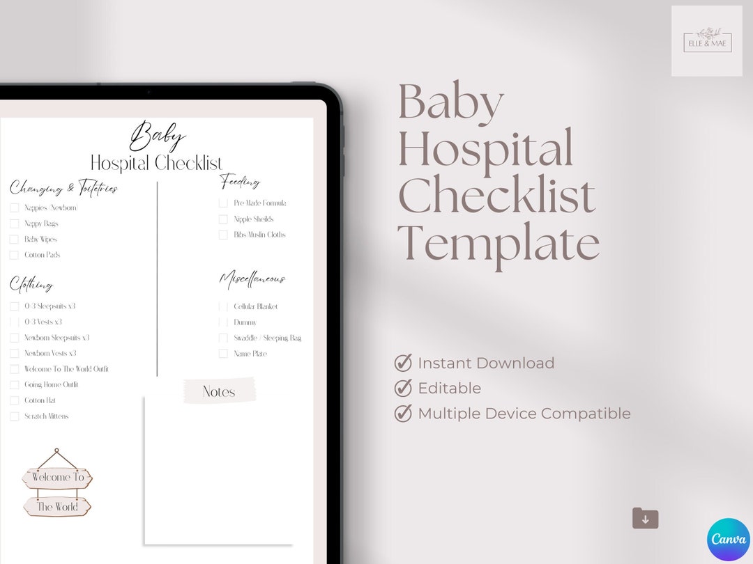 Digital Baby Checklist, Hospital Essentials Organiser, Organised Baby ...