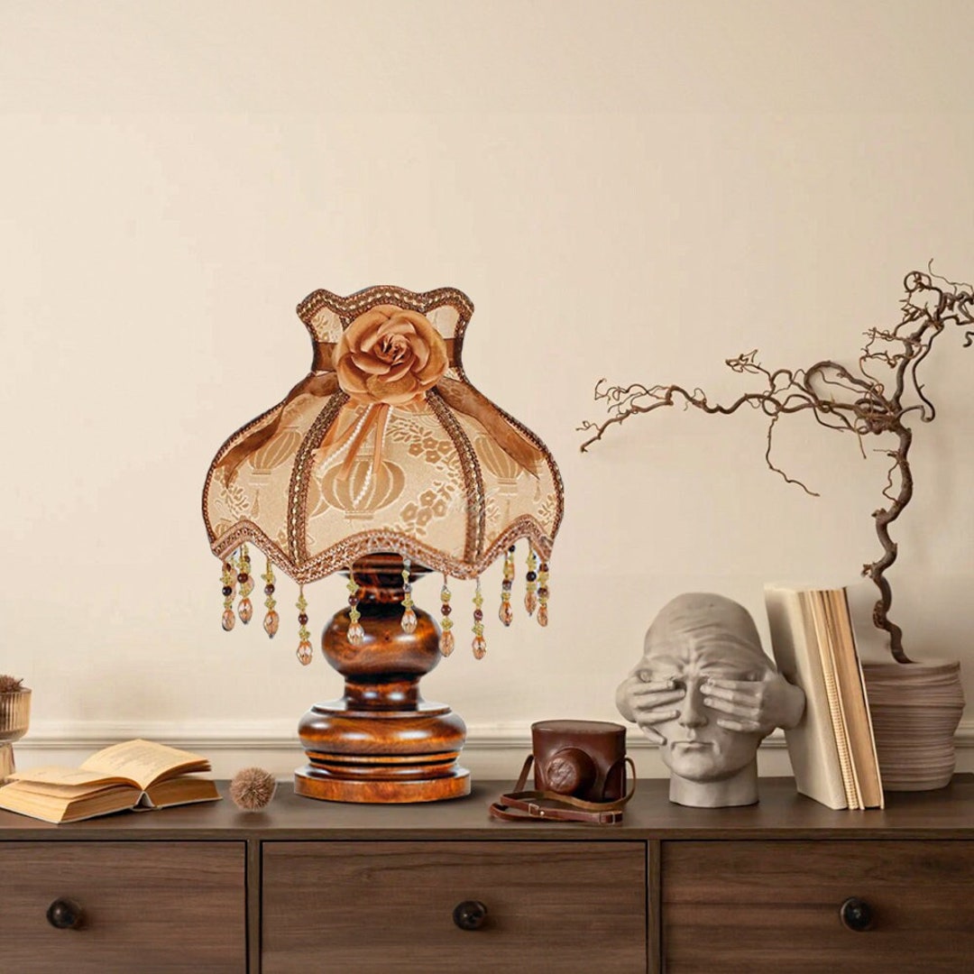 Classical Cloth Lampshade With Bead and Lace Vintage Flower - Etsy