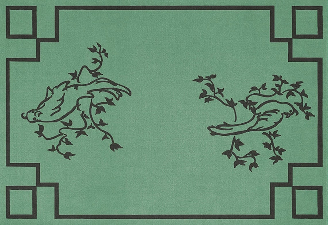 Chinoiserie Parrot Green & Dark Blue, Hand-tufted 100% Wool Handmade ...