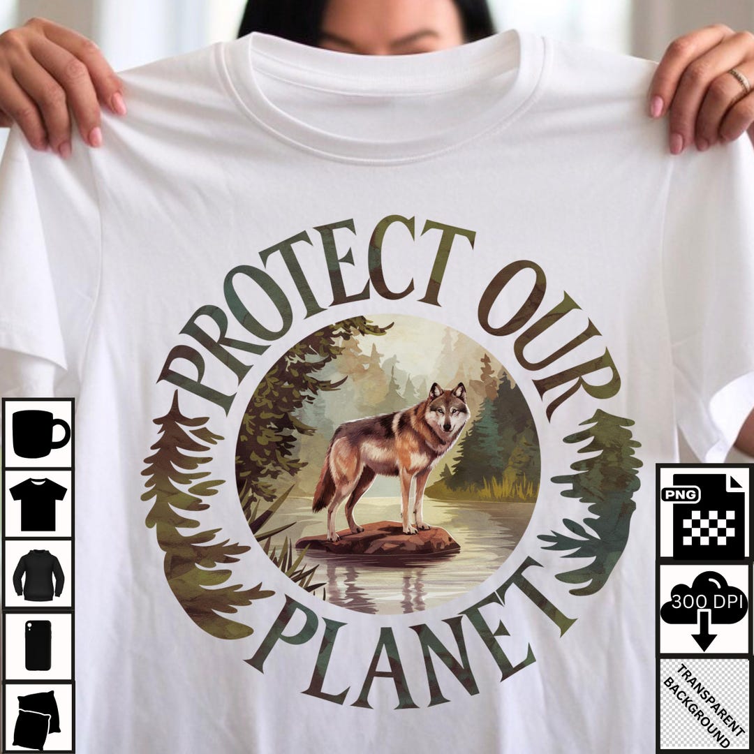 Protect Our Planet Wolf PNG: Nature T-shirt Design (digital Download ...