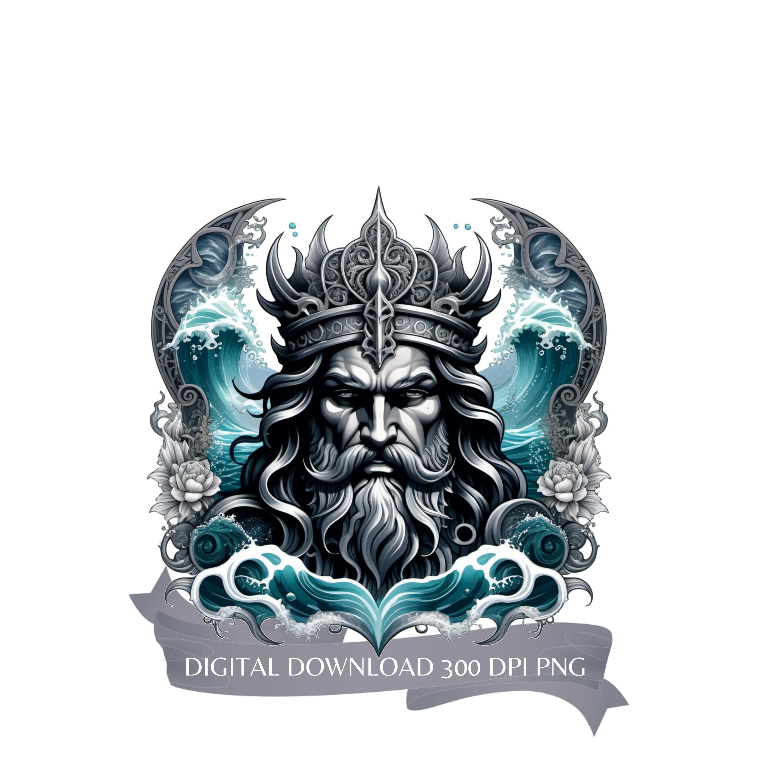 Poseidon Sea God Tattoo Design PNG File Digital Download High ...