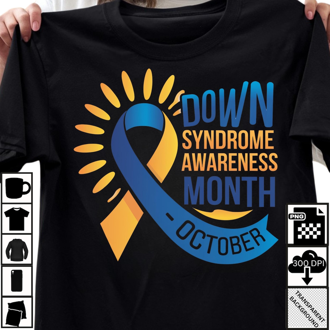 Down Syndrome Awareness PNG - Blue & Yellow Ribbon Sublimation Design ...