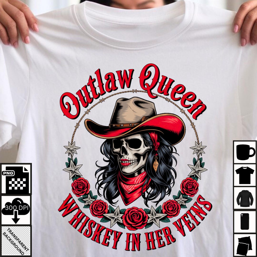 Outlaw Queen Cowgirl Skull PNG: Gothic Western Design (digital Download ...