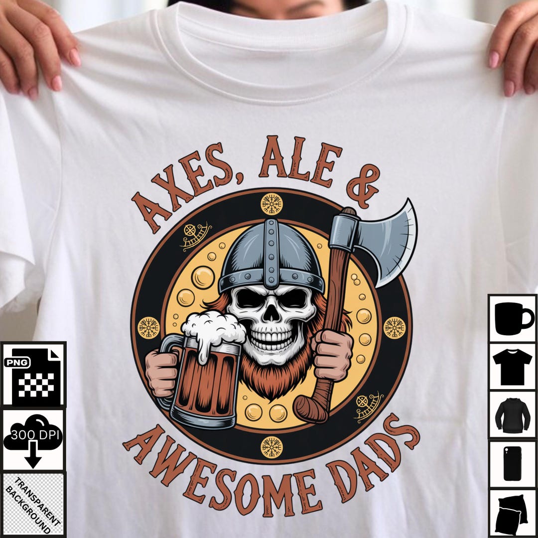Viking Skull Dad PNG: Axes, Ale, Funny Father's Day Design (digital ...