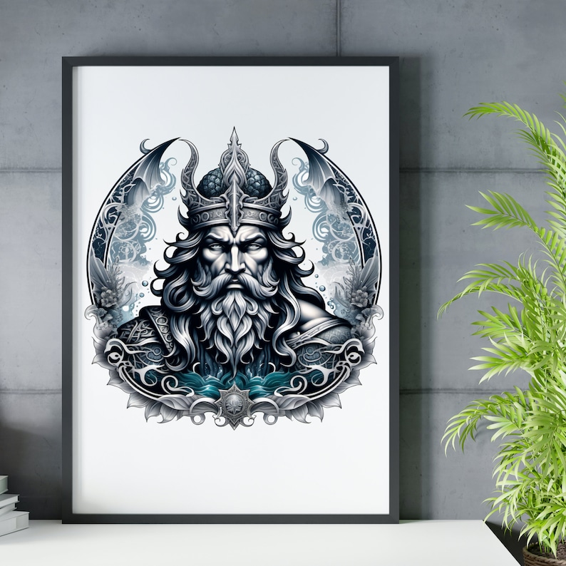 Poseidon Sea God Tattoo Design PNG File Digital Download High ...
