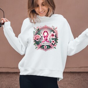 Breast Cancer Survivor Pink Ribbon Floral PNG Digital Download, Breast ...