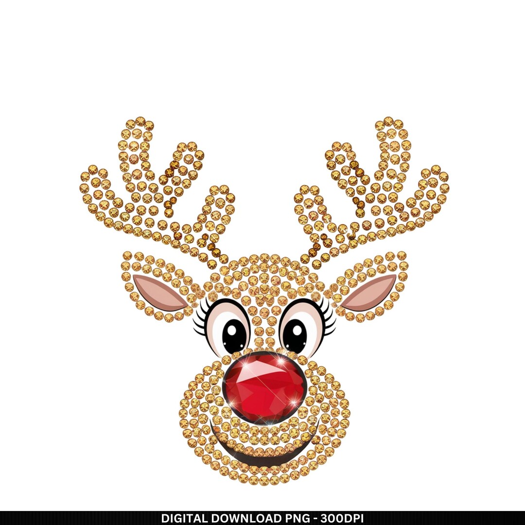Reindeer Christmas PNG: Rhinestone Style Digital Download - Etsy