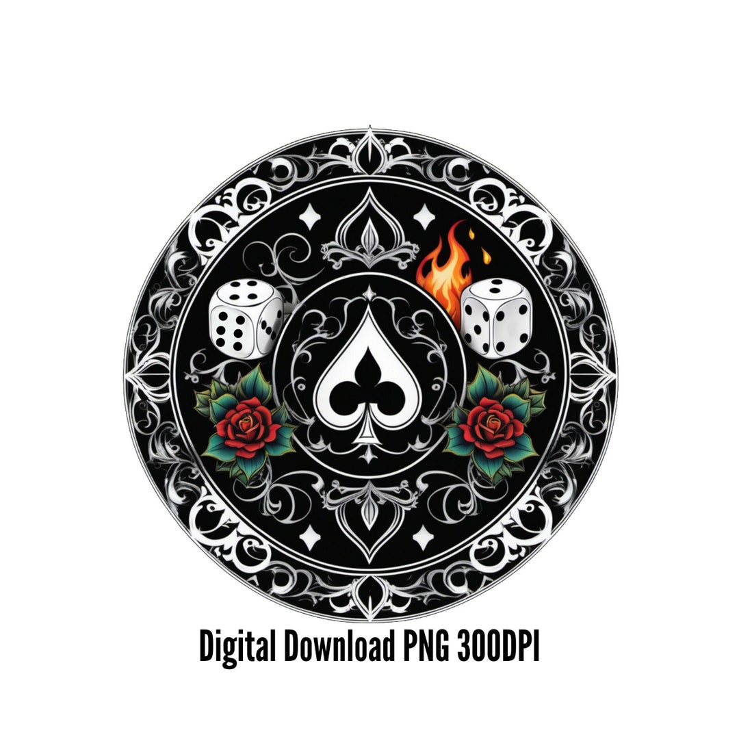 Gothic Spade and Dice Art: Red Roses, Flames Design (digital Download ...