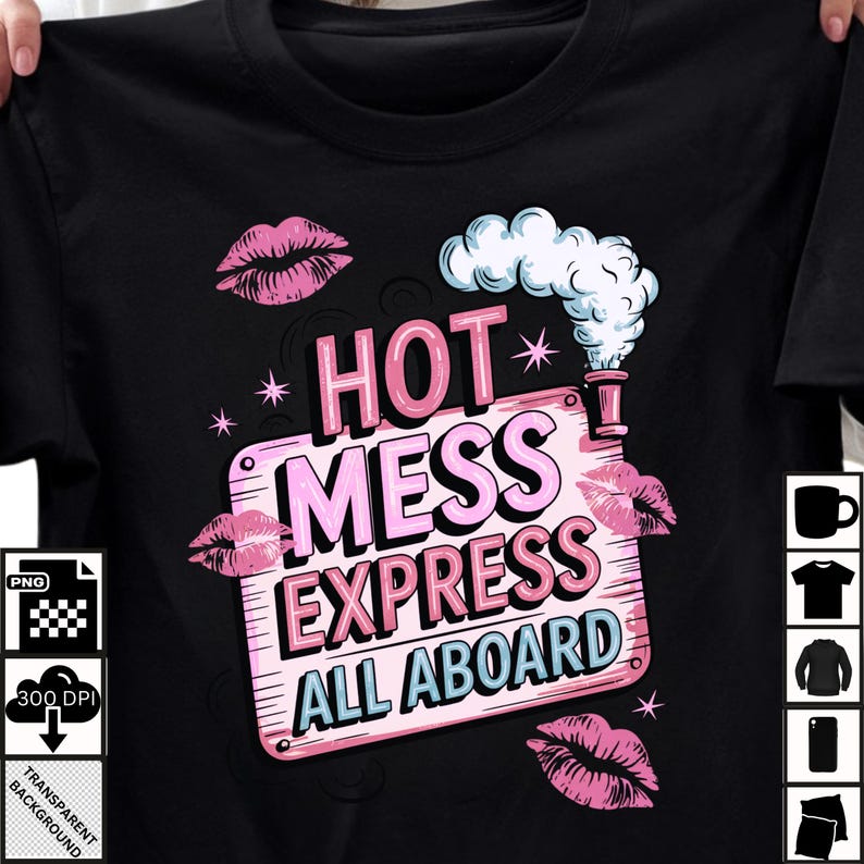 Hot Mess Express PNG: Retro Lip Print Sublimation Design (digital ...