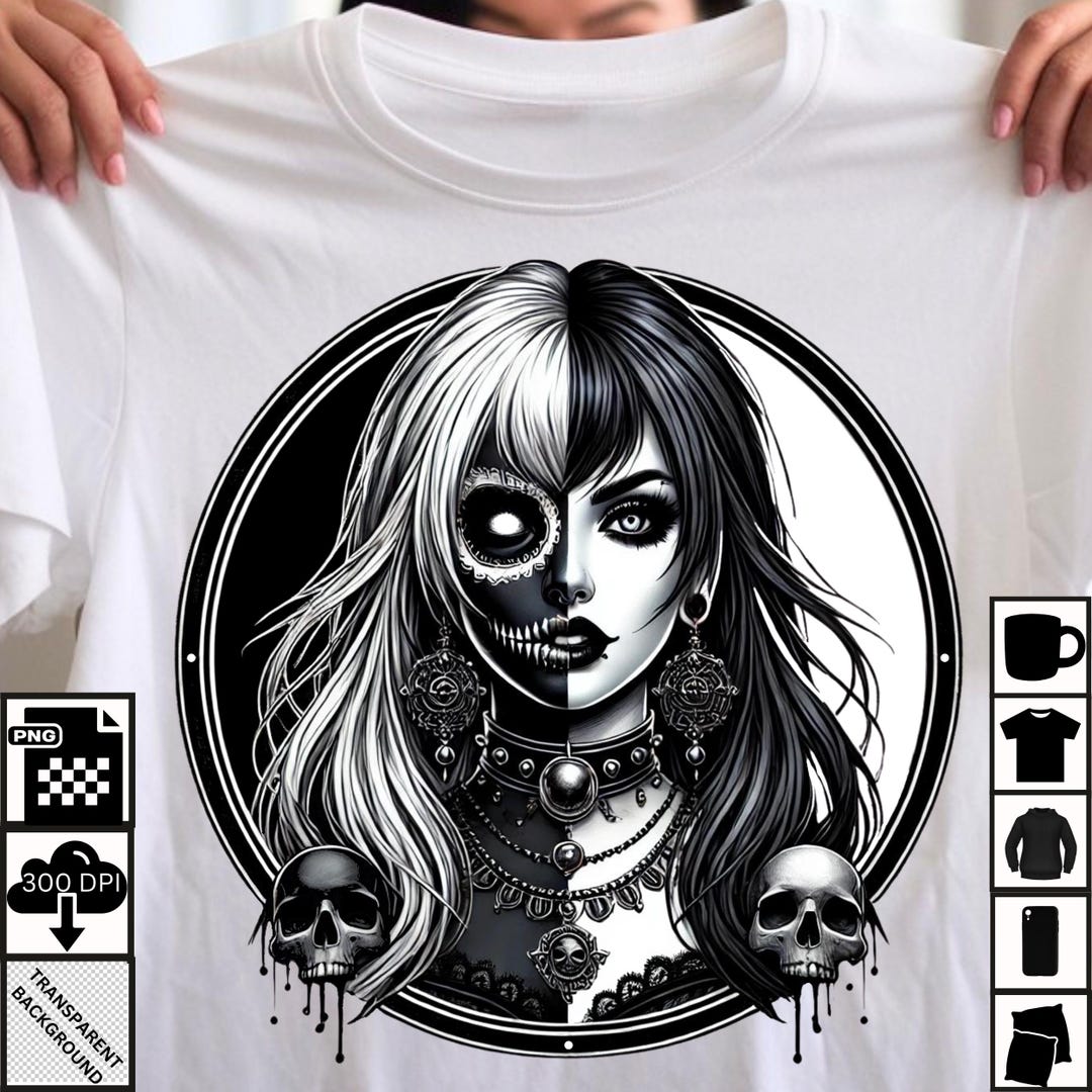 Day of the Dead Duality | Gothic Black & White Female Skull Art ...
