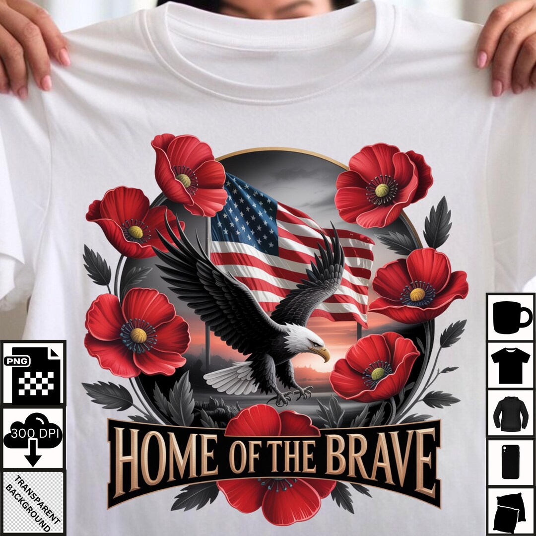 Home of the Brave Patriotic Eagle Poppy PNG | Memorial Day Veterans ...