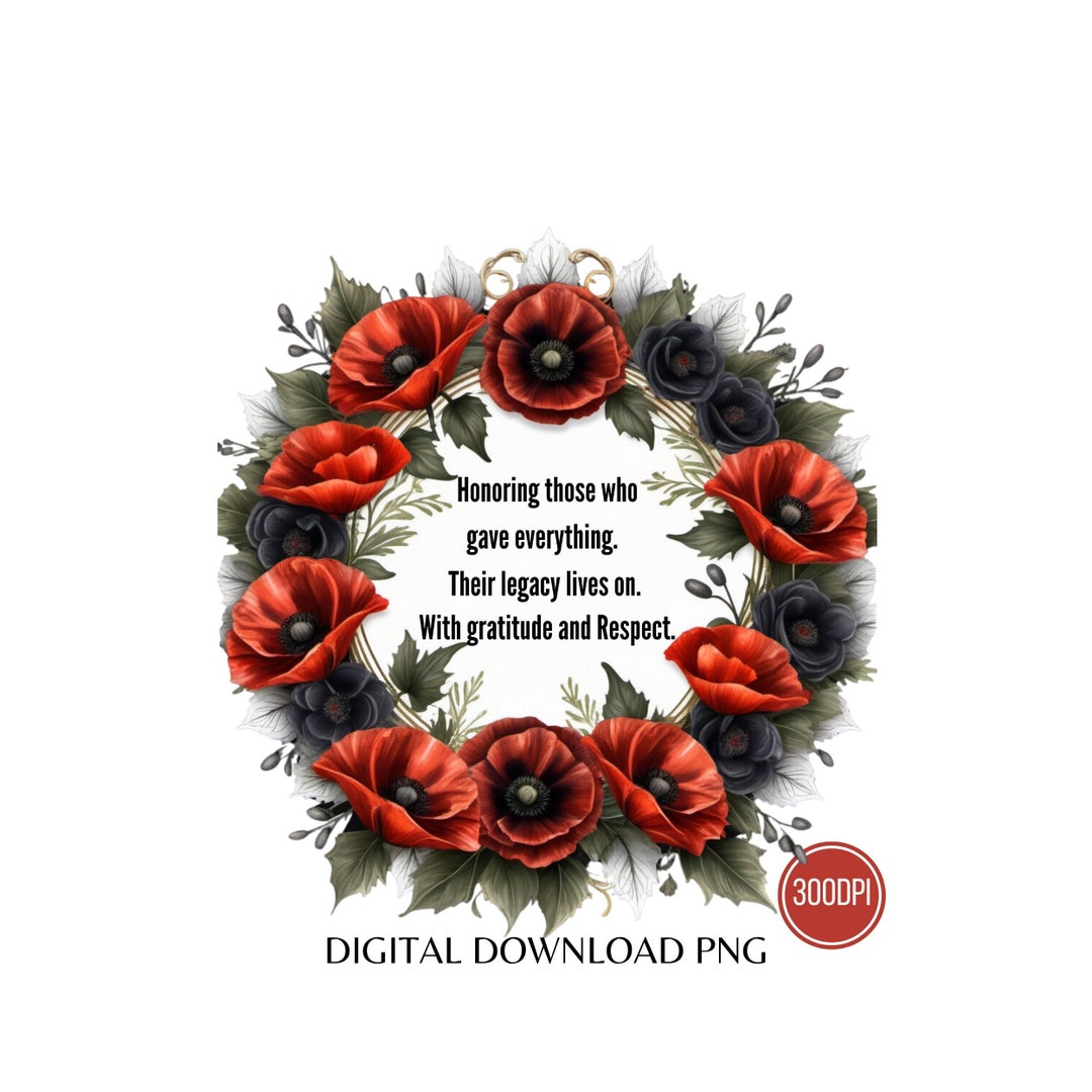 Red Poppy Wreath: Memorial Day PNG, Remembrance Day Art (digital ...