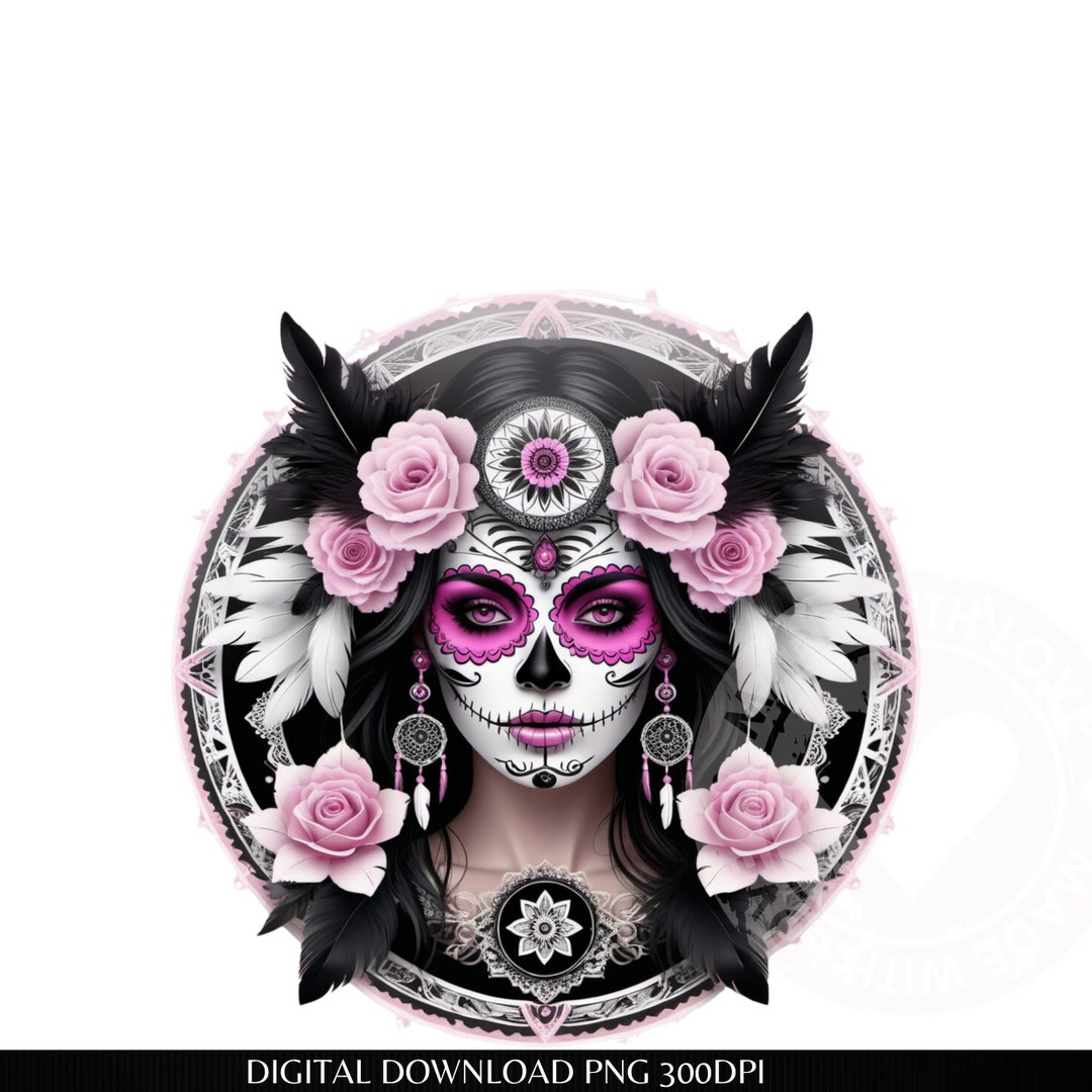 Day of the Dead Sugar Skull Woman PNG Design Floral Dia De Los Muertos ...