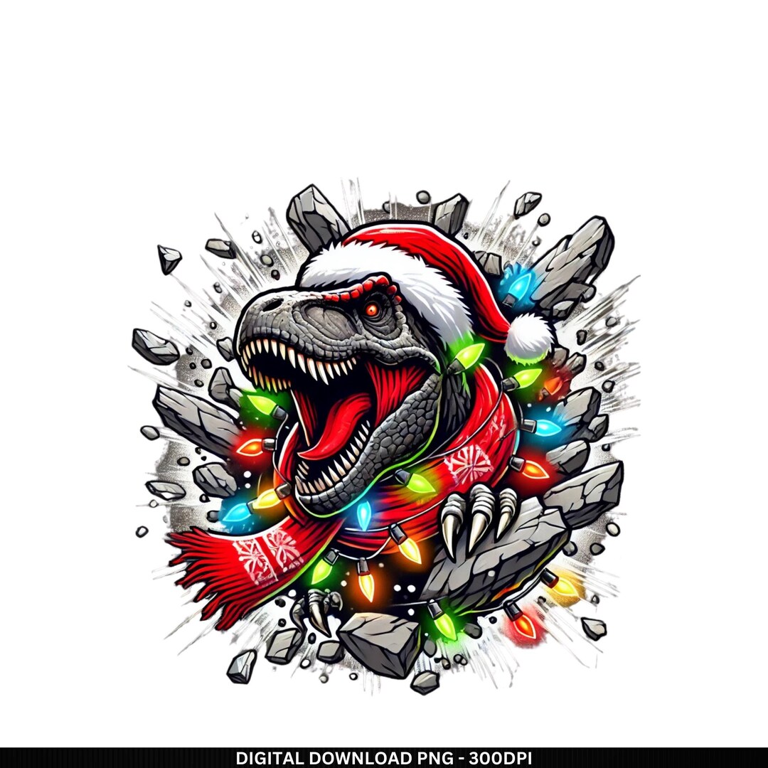 Christmas T-rex Dinosaur PNG Art Print - Funny Festive Digital Download ...