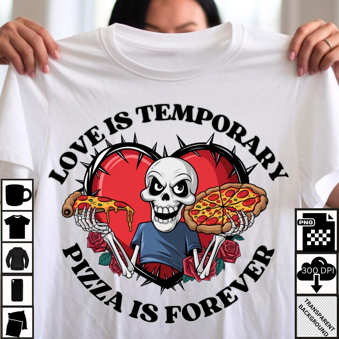 Anti Valentine's Day Skeleton Pizza – Funny Gothic Clipart (digital ...