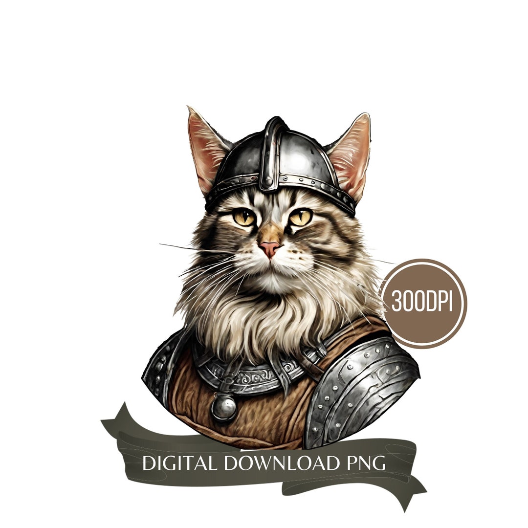 Viking Cat Instant Download Graphic PNG Image, Funny Cat Lover Gift ...