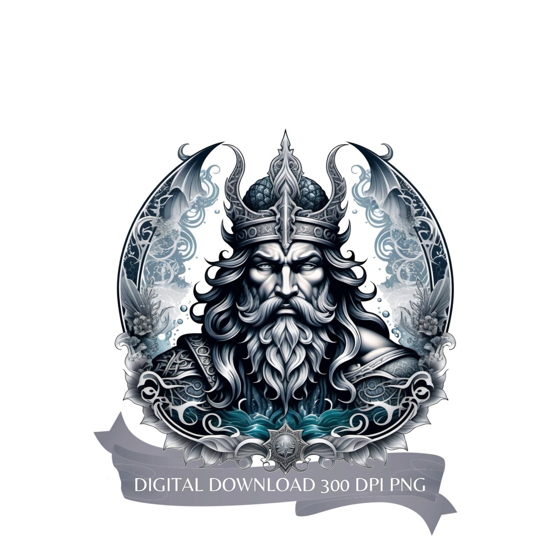 Poseidon Sea God Tattoo Design PNG File Digital Download High ...