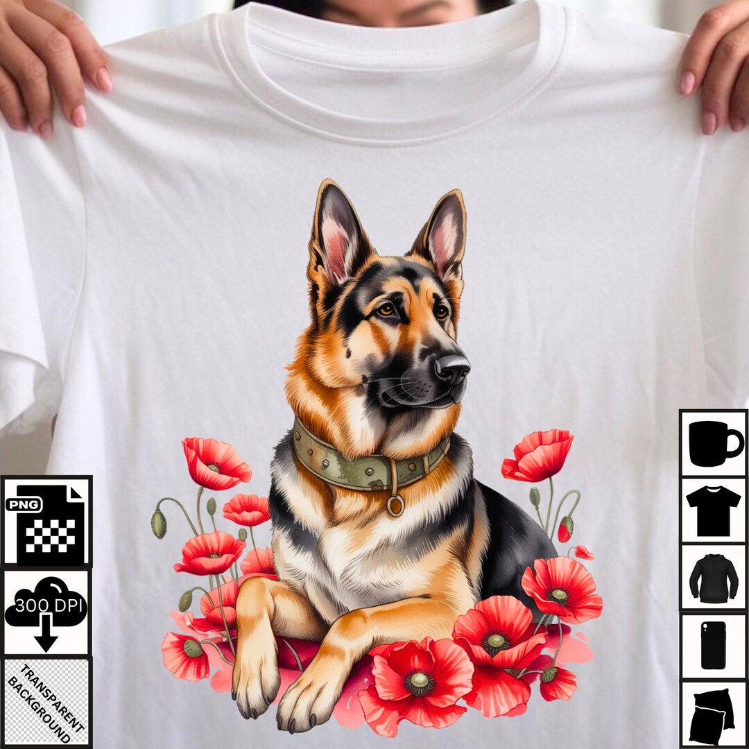 Service Dog With Poppies PNG | German Shepherd Remembrance Design ...