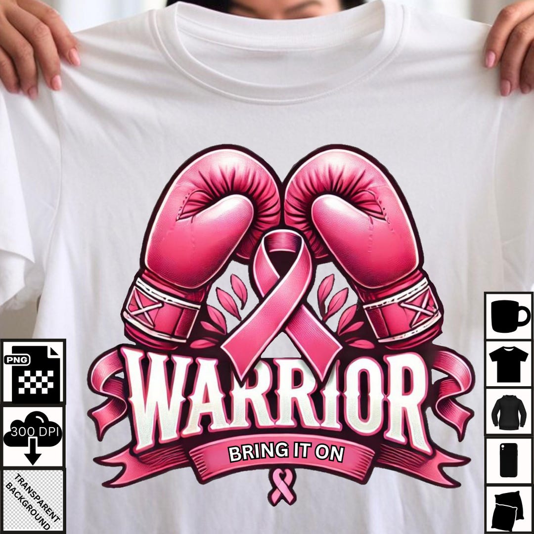 Breast Cancer Warrior PNG: Pink Boxing Gloves, Ribbon Design (digital ...