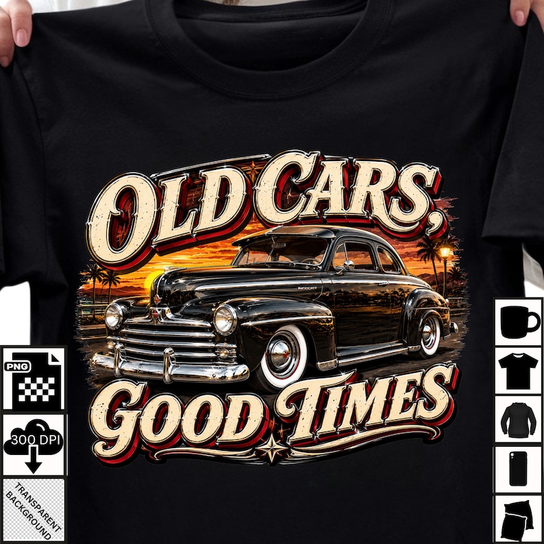 Classic Car Design, Retro Automobile Graphic, Muscle Car PNG (digital ...